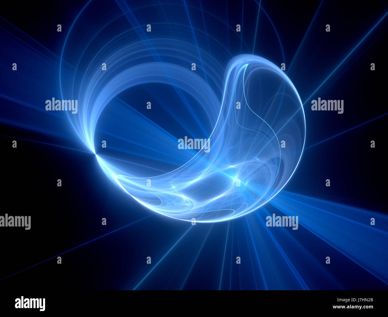 Blue glowing high power plasma disc in space, computer generated ...
