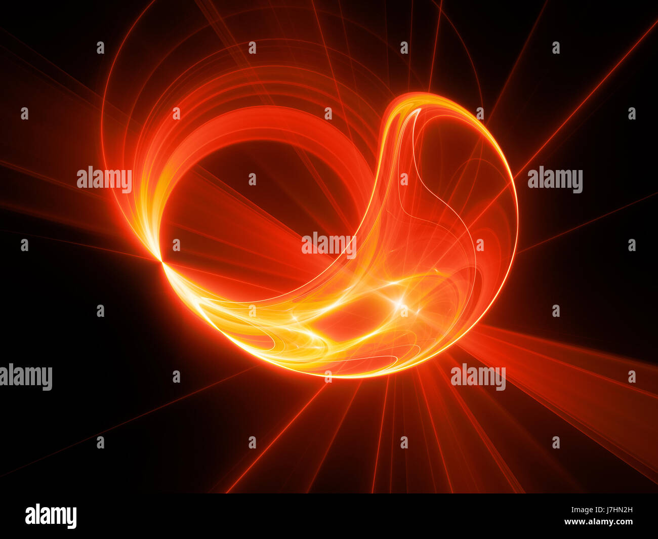 Fiery red glowing high power plasma disc in space, computer generated ...