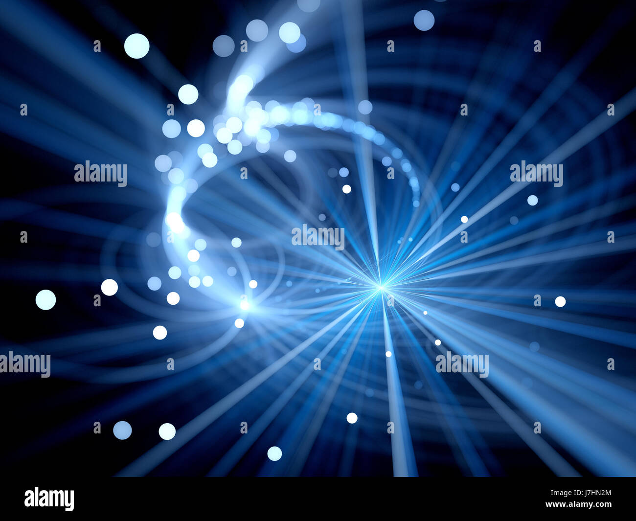 Blue glowing star explosion with particles in space, depth of field, bokeh, computer generated ...