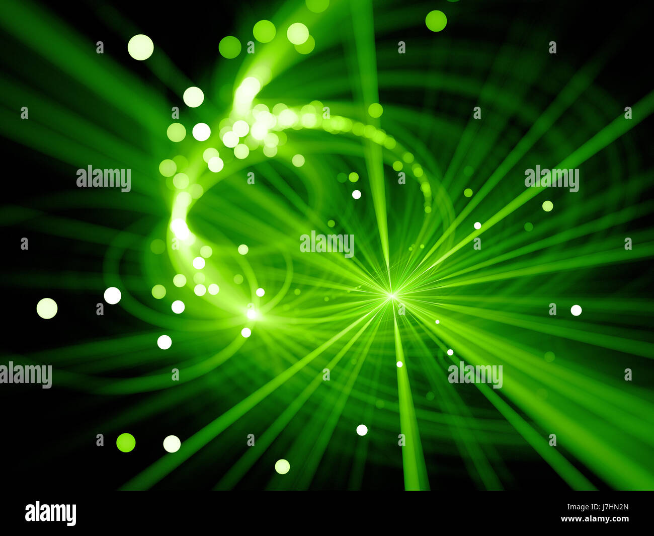 Green glowing star explosion with particles in space, depth of field ...