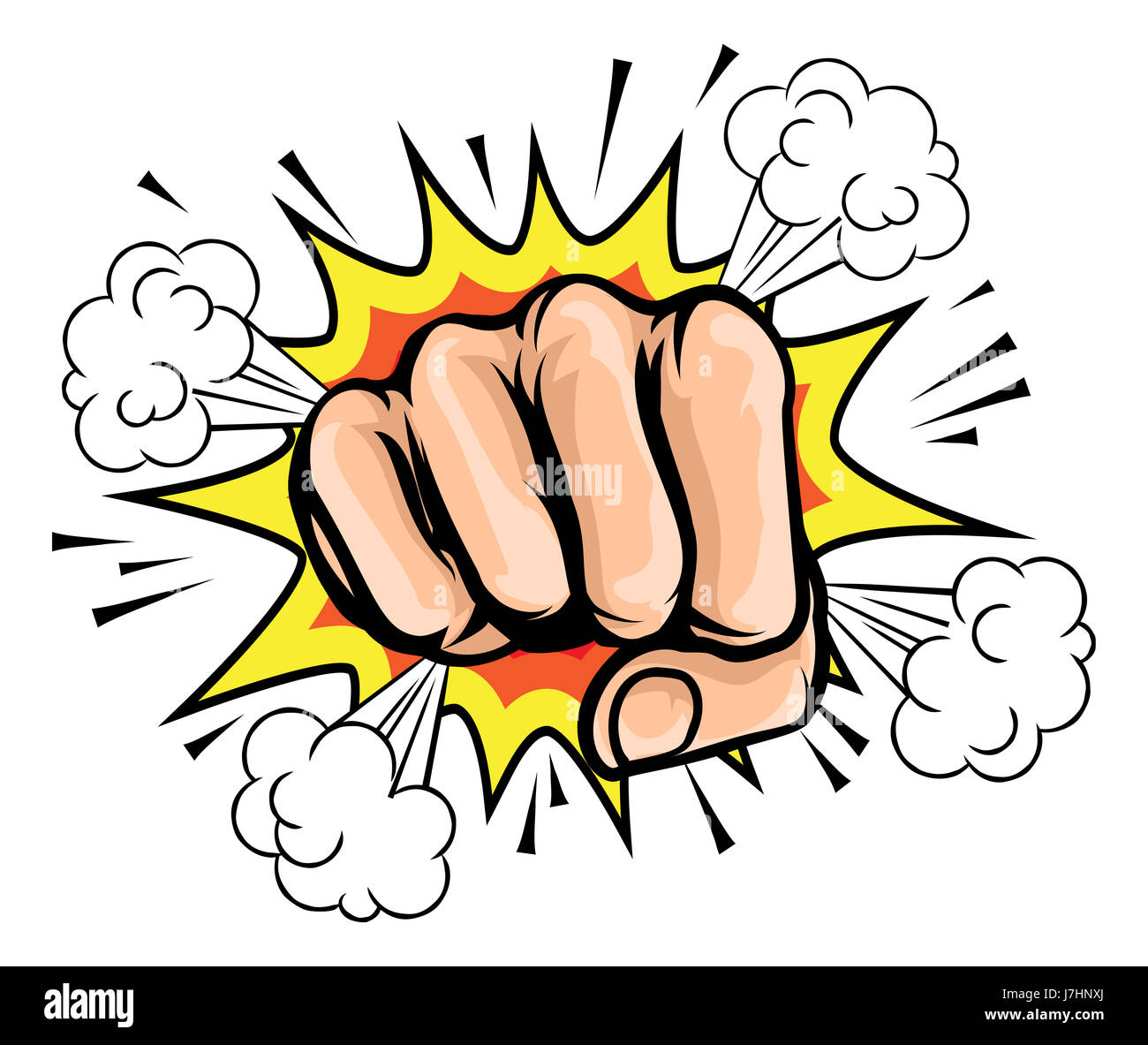 A pop art cartoon fist with a comic book crash explosion graphic Stock ...