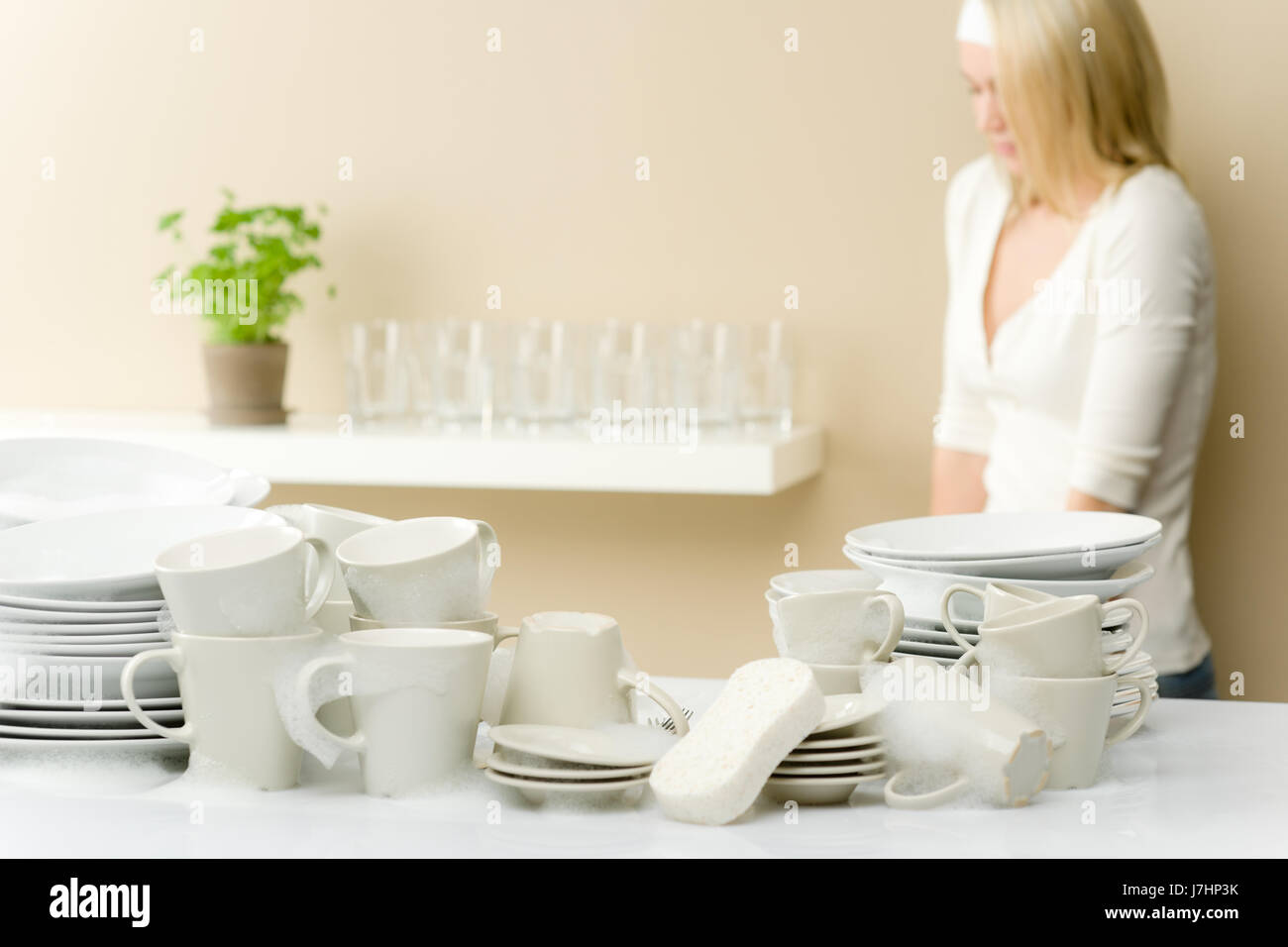 woman modern modernity wash kitchen cuisine washing dishes woman cup ...