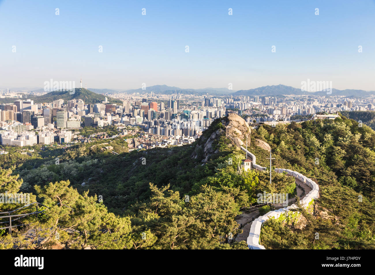 A view of the historic Seoul city wall from the Inwangsan mountain in ...