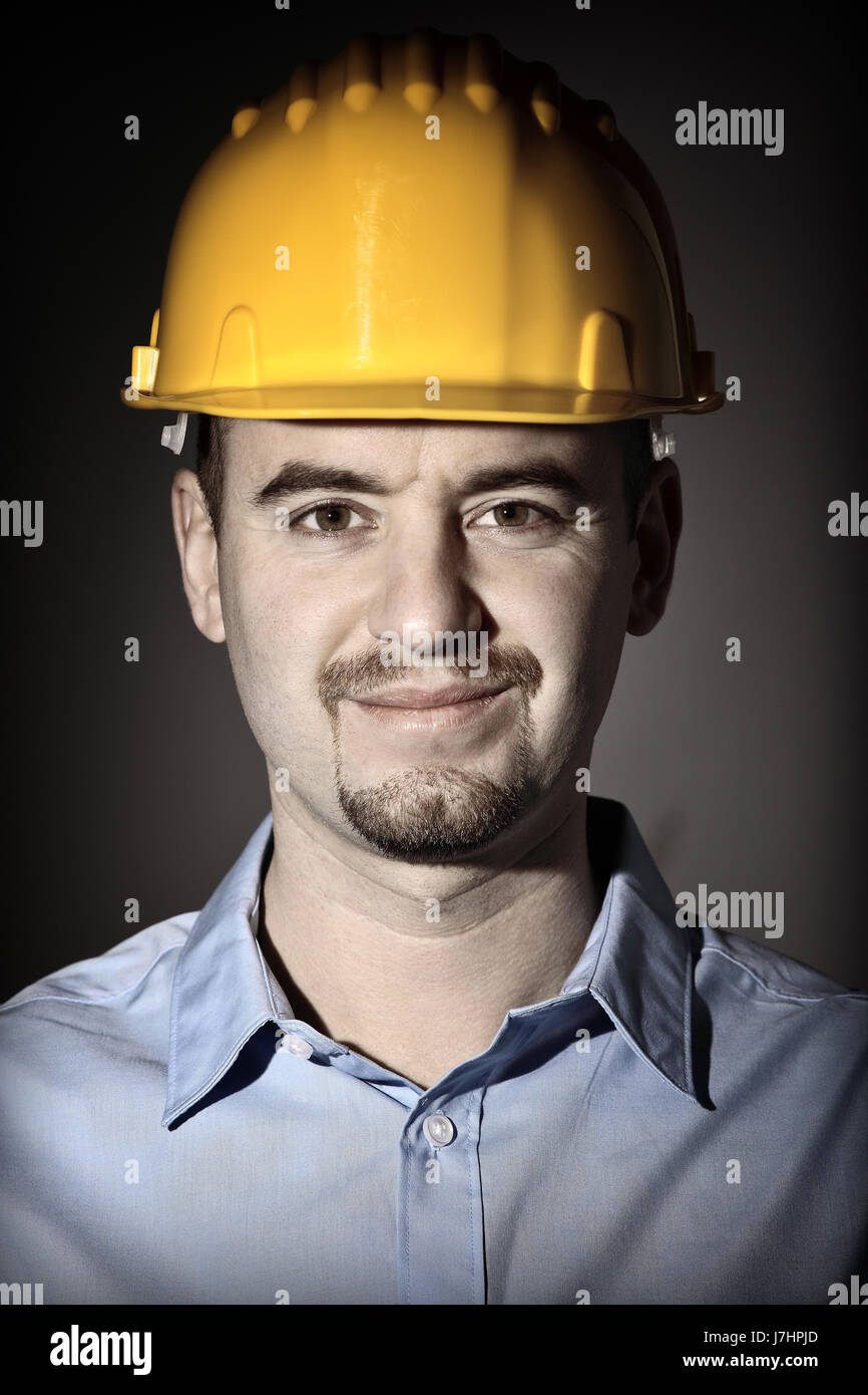 blank european caucasian standing helmet back engineer man work close ...