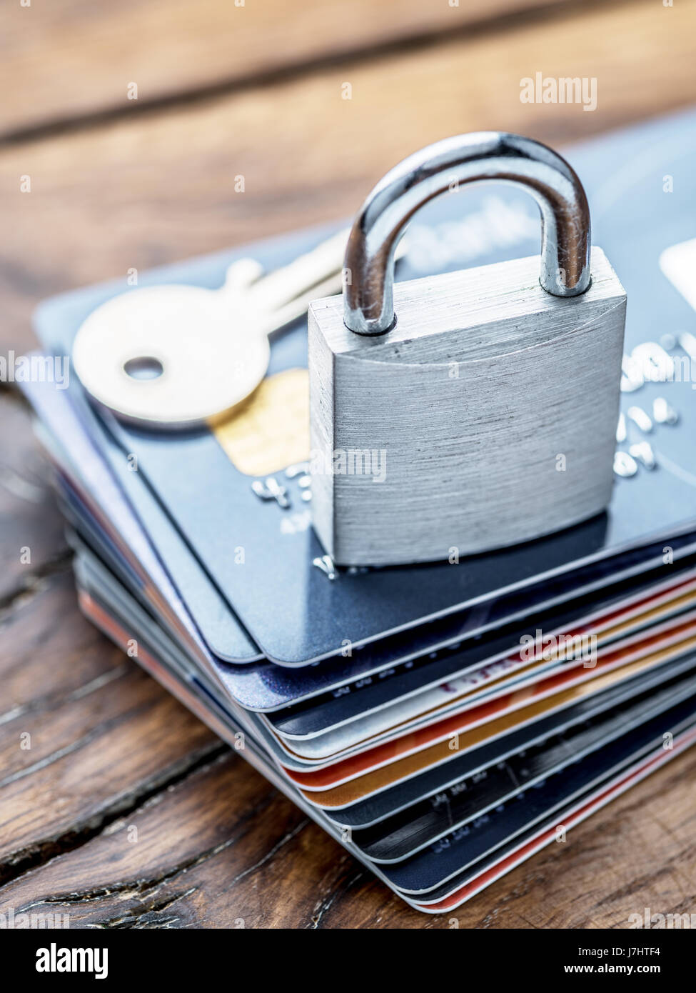 Credit cards and simle mechanical lock. Security concept Stock Photo ...