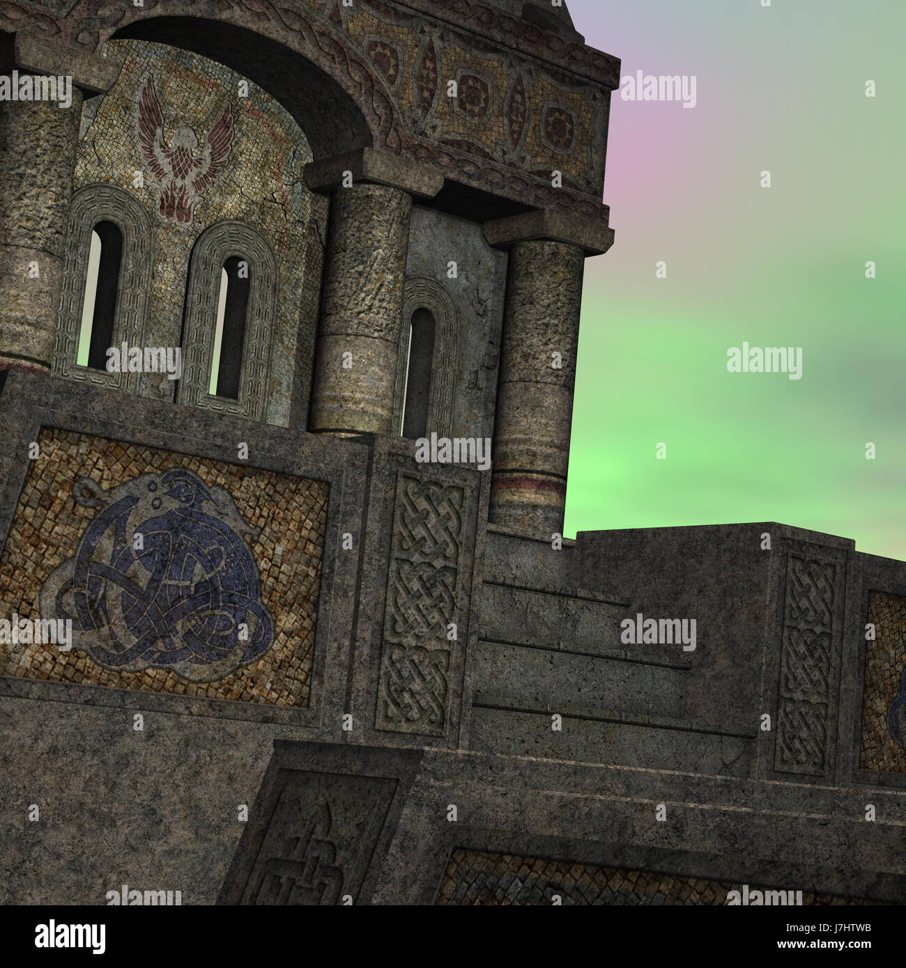 fantasy illustration backdrop background house building temple heaven ...