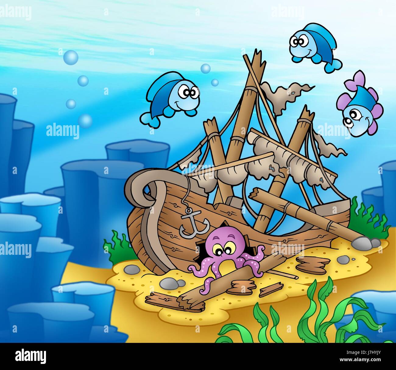 Cartoon image wooden sailing boat hi-res stock photography and images ...