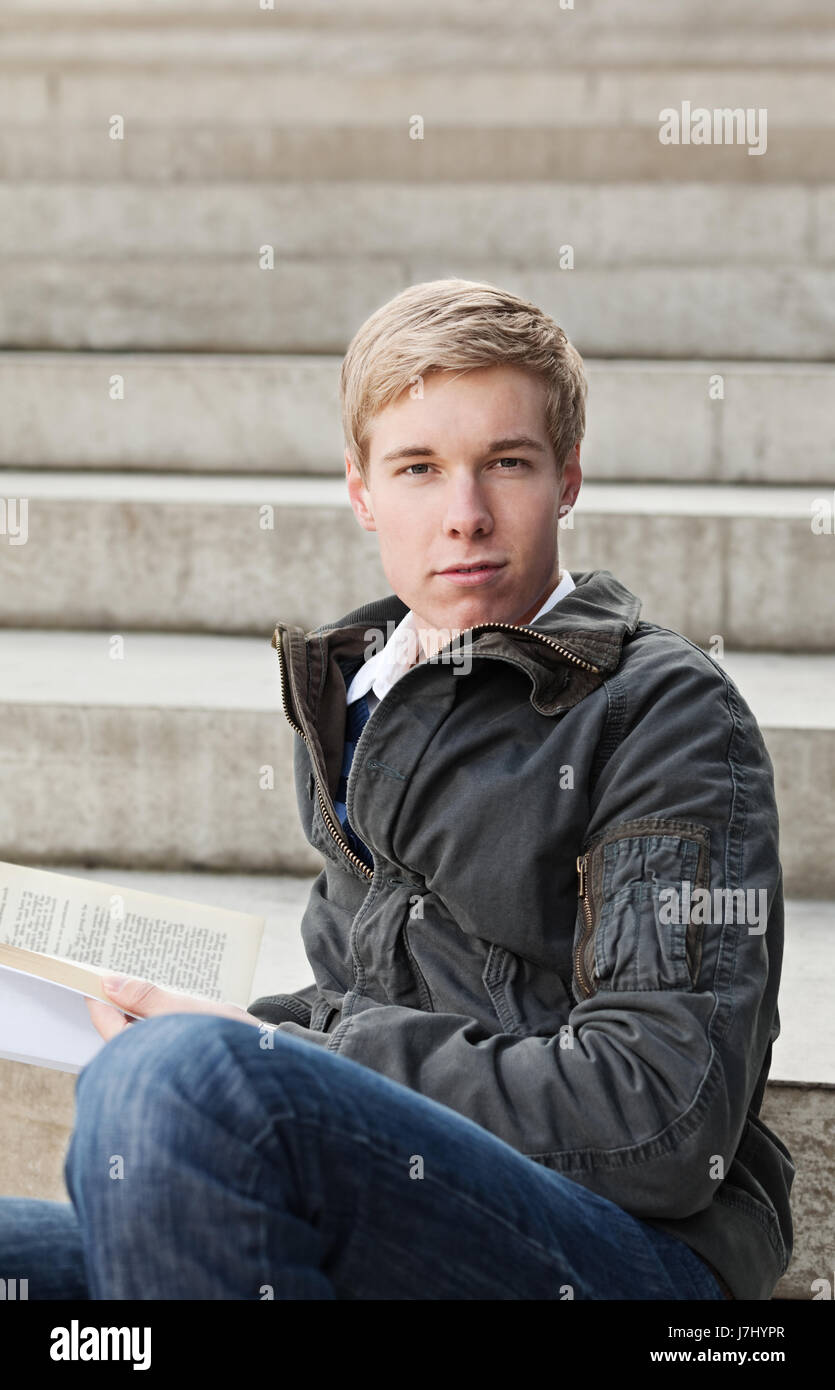 guy stairs male masculine person outdoor adult hold stare jacket ...