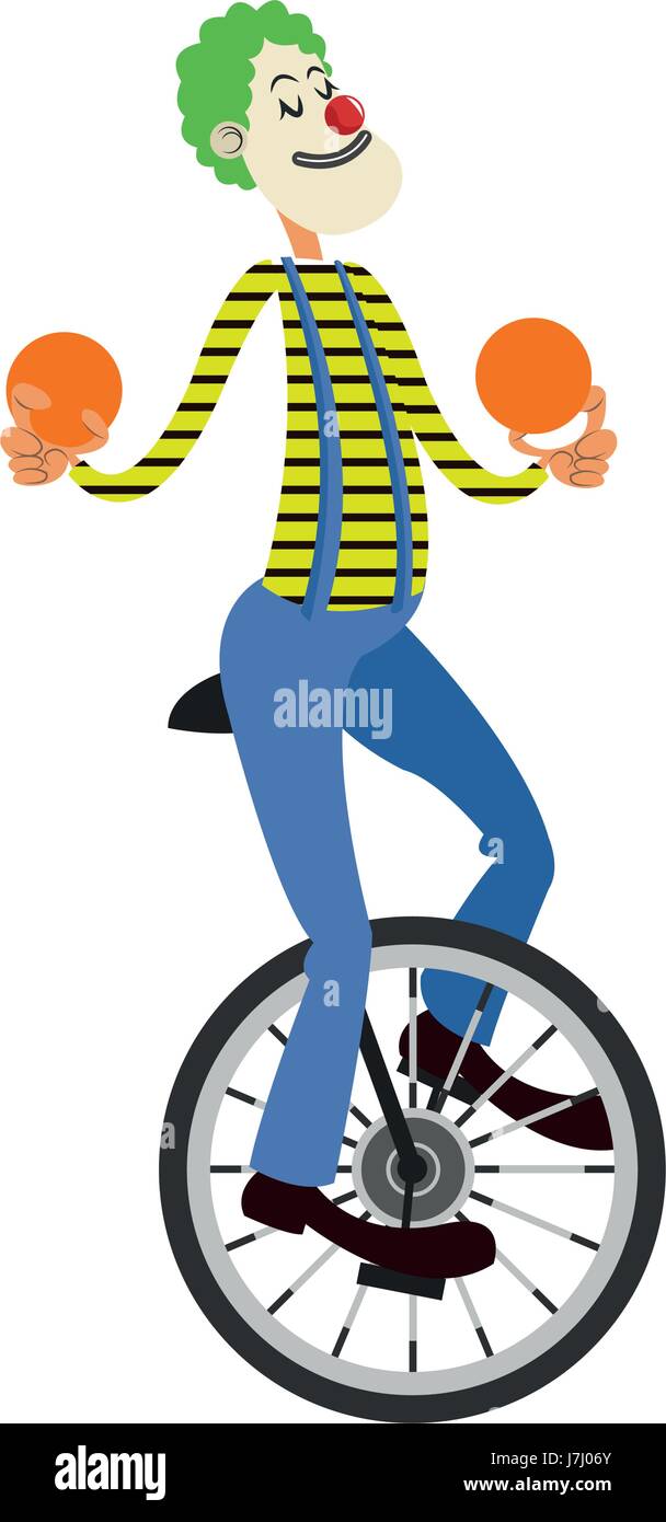 Funny Clown Juggling Balls While Riding Unicycle One Wheeled Bicycle Cartoon Stock Vector