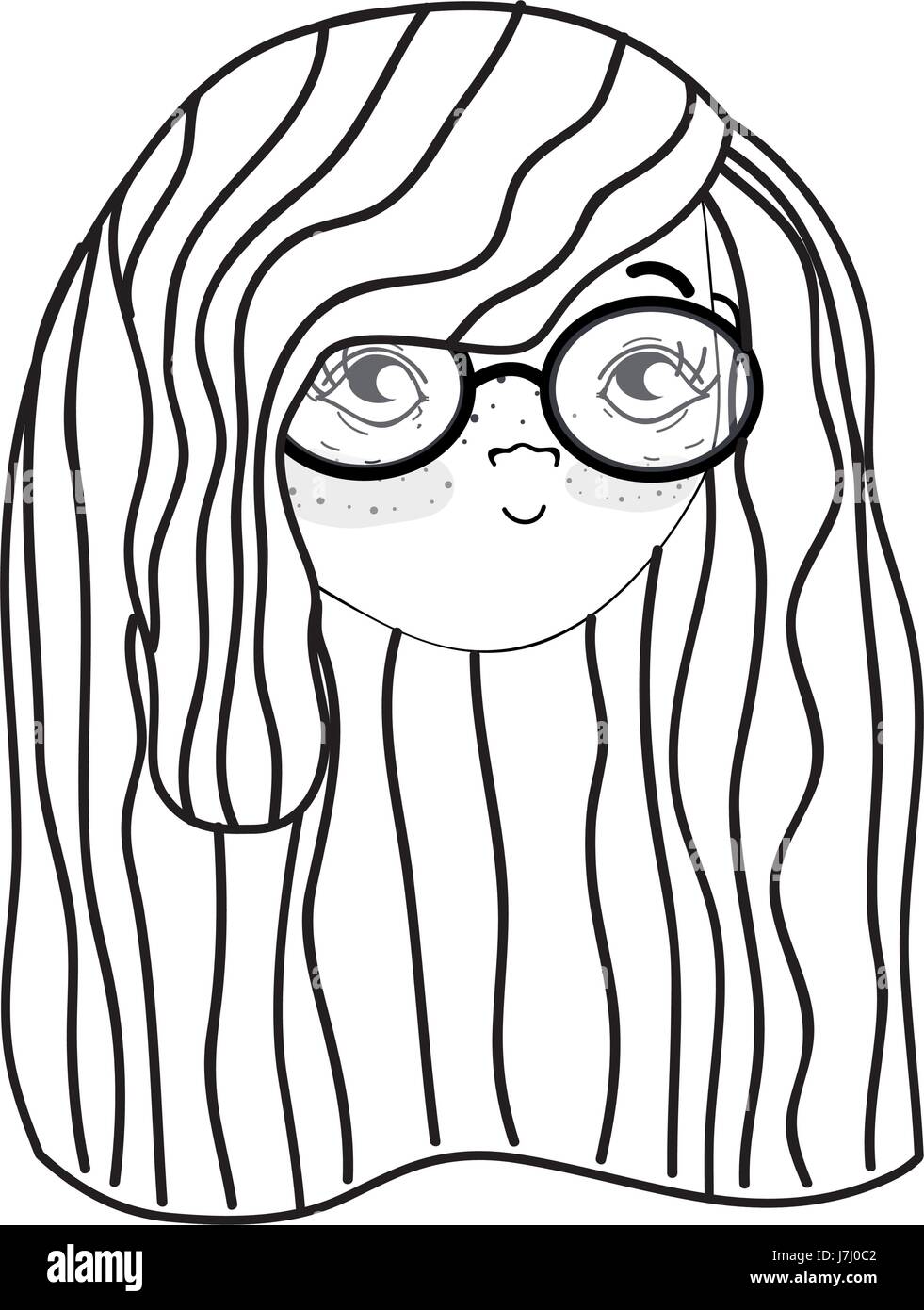 line pretty girl face with haistyle and glasses Stock Vector Image ...