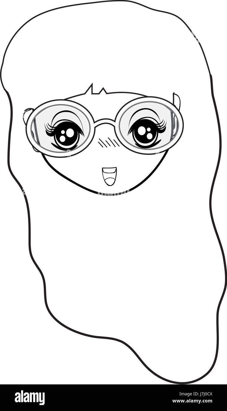 line pretty girl face with haistyle and glasses Stock Vector Image ...