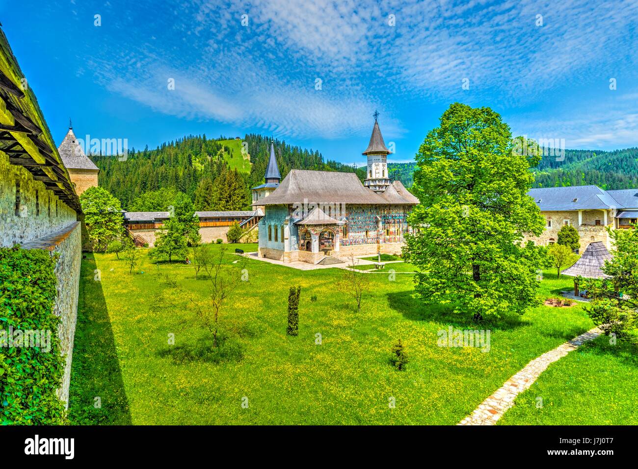 Sucevita orthodox painted church monastery, Suceava landmark, Moldavia ...