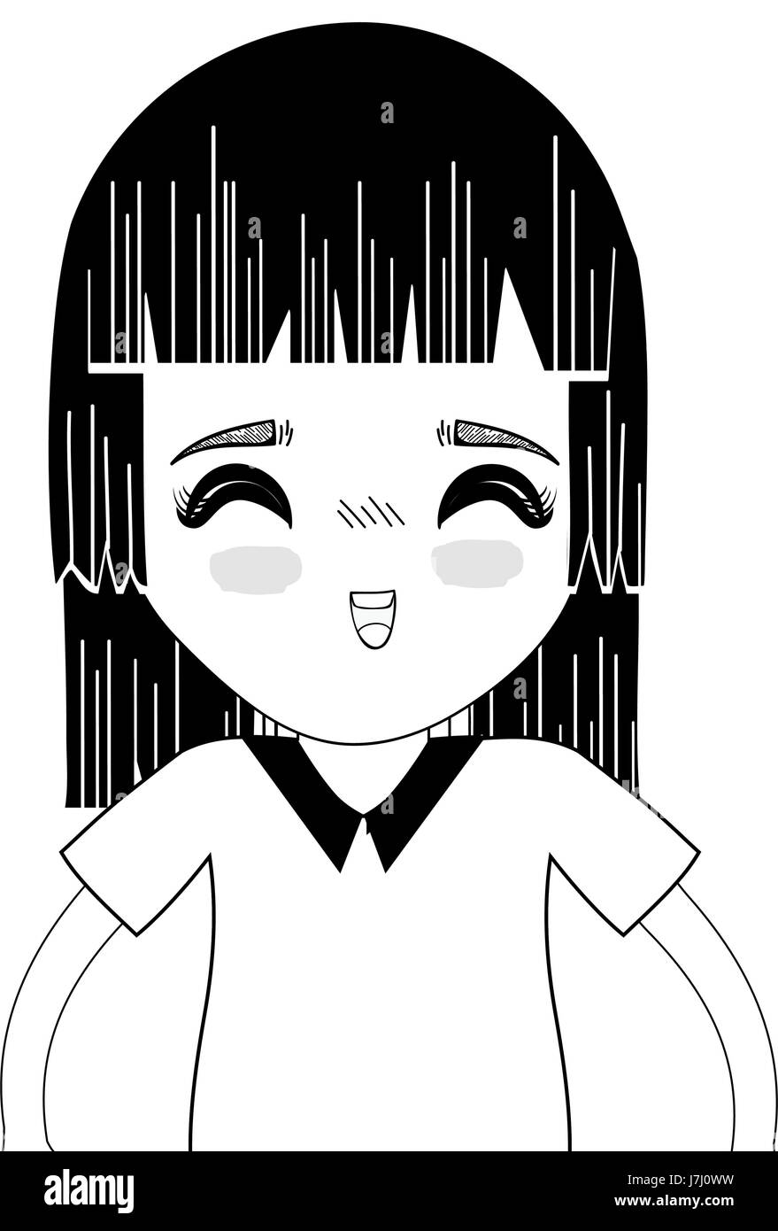 contour pretty girl with hairstyle and casual wear Stock Vector Image ...