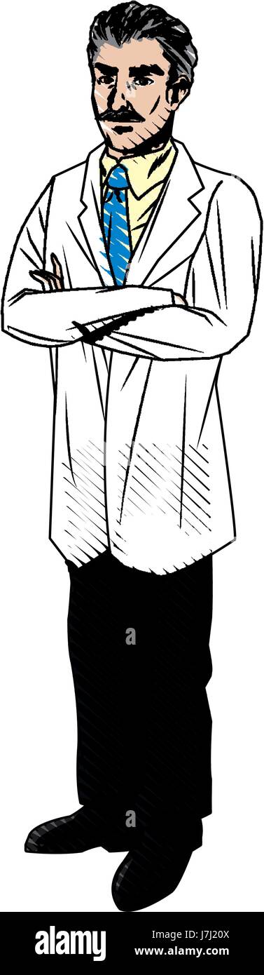 doctor with mustache in uniform. professional cartoon character. vector ...