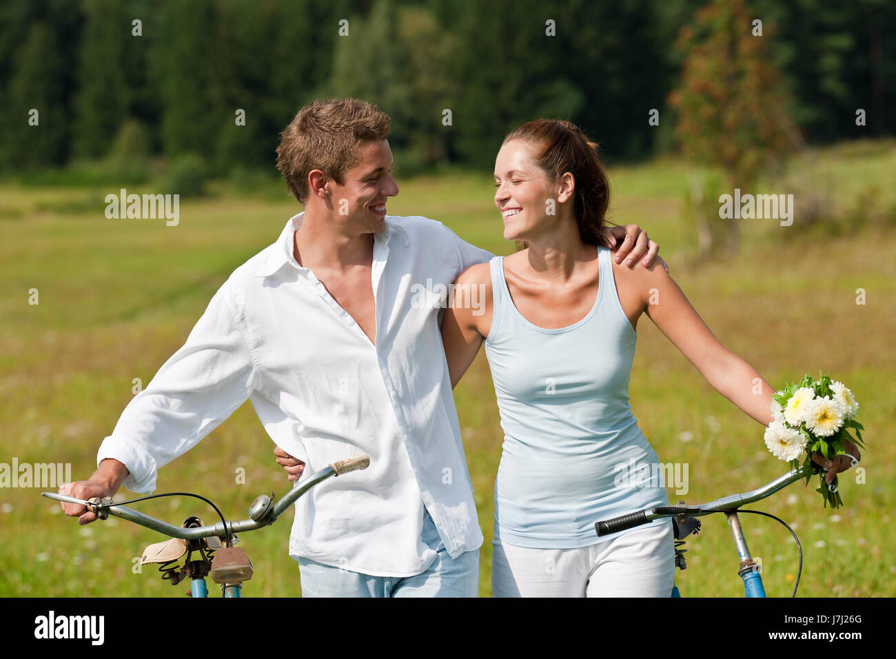 woman romantic romance couple pair outdoors man nature woman humans ...