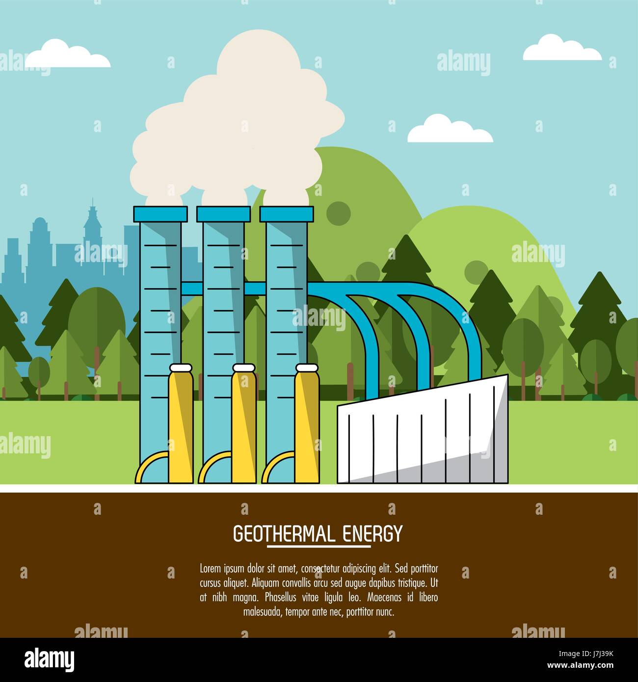 color landscape background geothermal energy production plant Stock ...