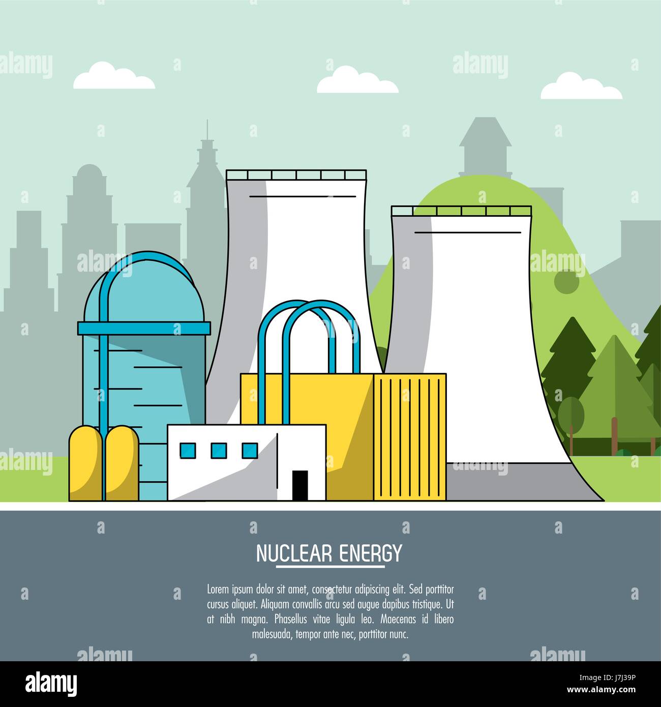 color landscape background nuclear energy production plant Stock Vector ...