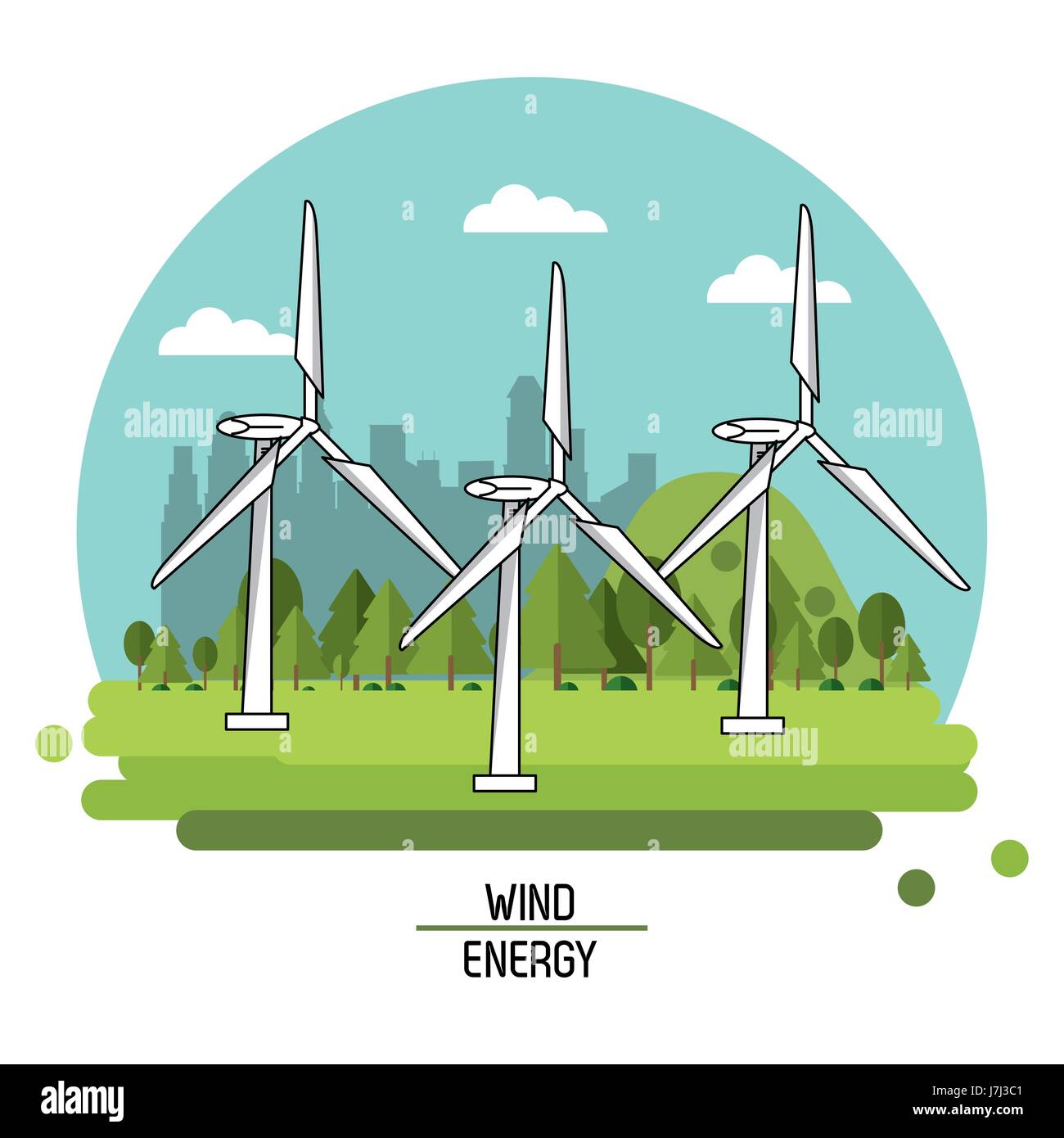 color landscape image wind power plant with turbines Stock Vector Image ...