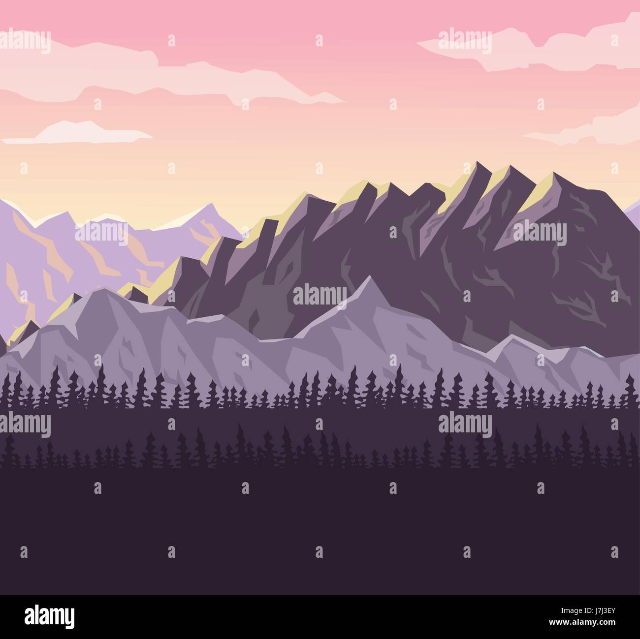realistic sunset landscape background of snowy mountains Stock Vector ...