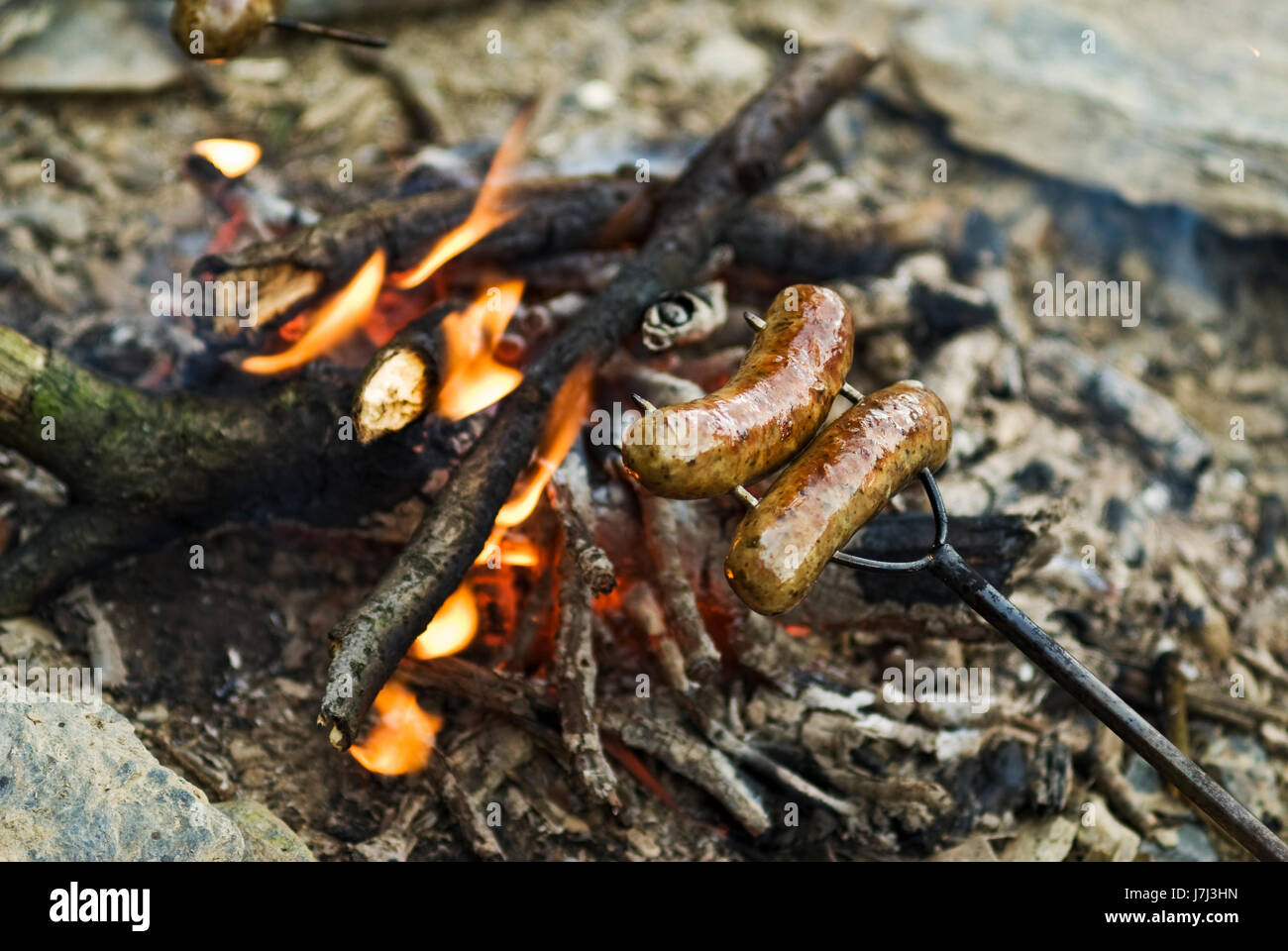 campfire grill barbecue barbeque roast fry sausage outdoor fire ...