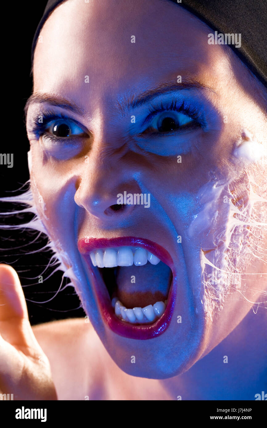 woman face portrait mimic art cream shouting shout woman emotions face ...