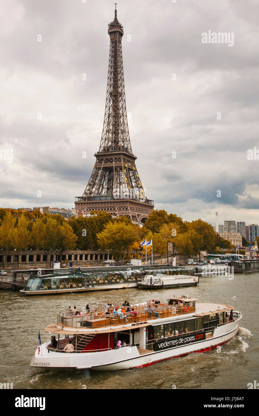 Boat on river Seine and tour Eiffel, Paris, France Stock Photo - Alamy