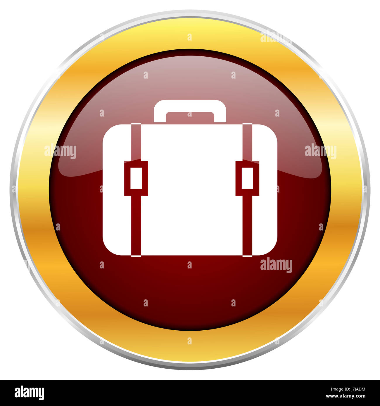 Bag red web icon with golden border isolated on white background. Round ...