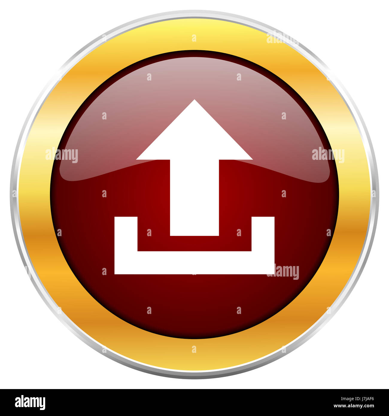 Upload red web icon with golden border isolated on white background ...