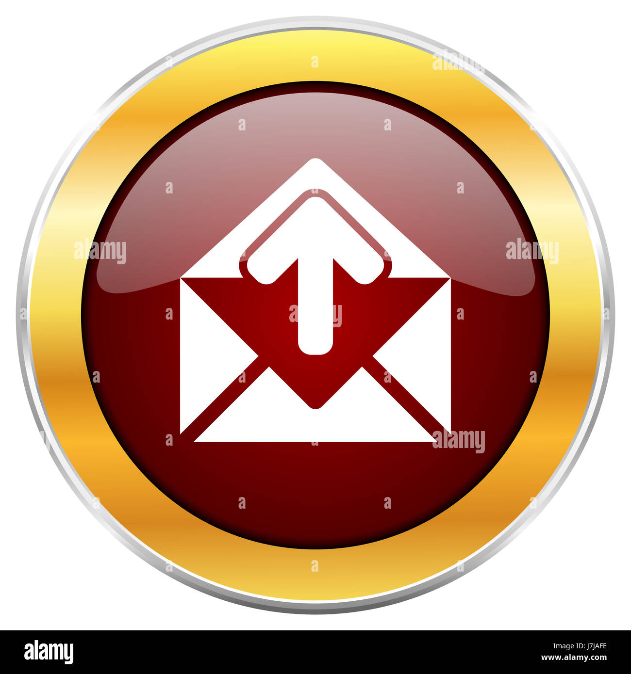 Email red web icon with golden border isolated on white background ...