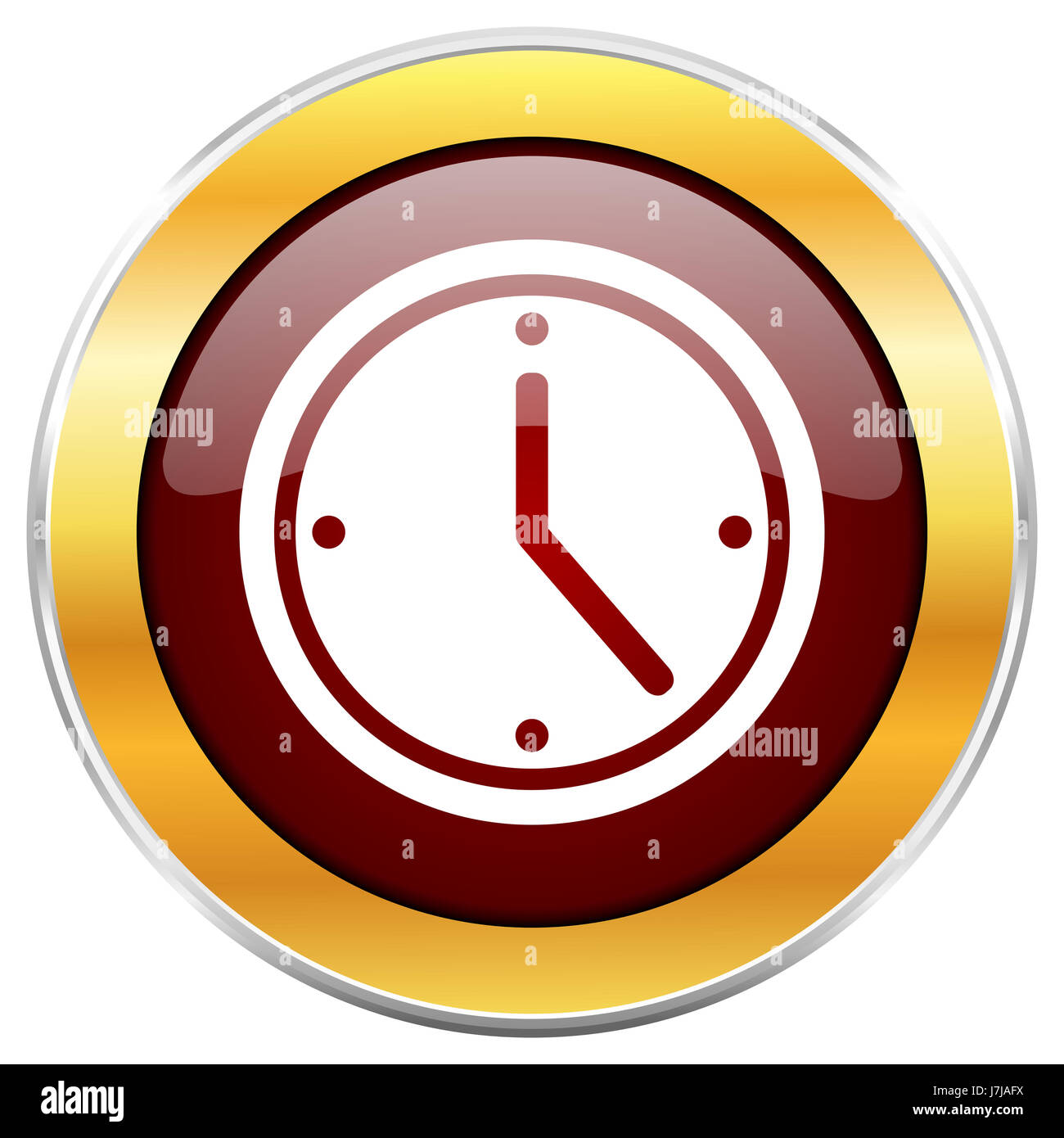 Time red web icon with golden border isolated on white background ...