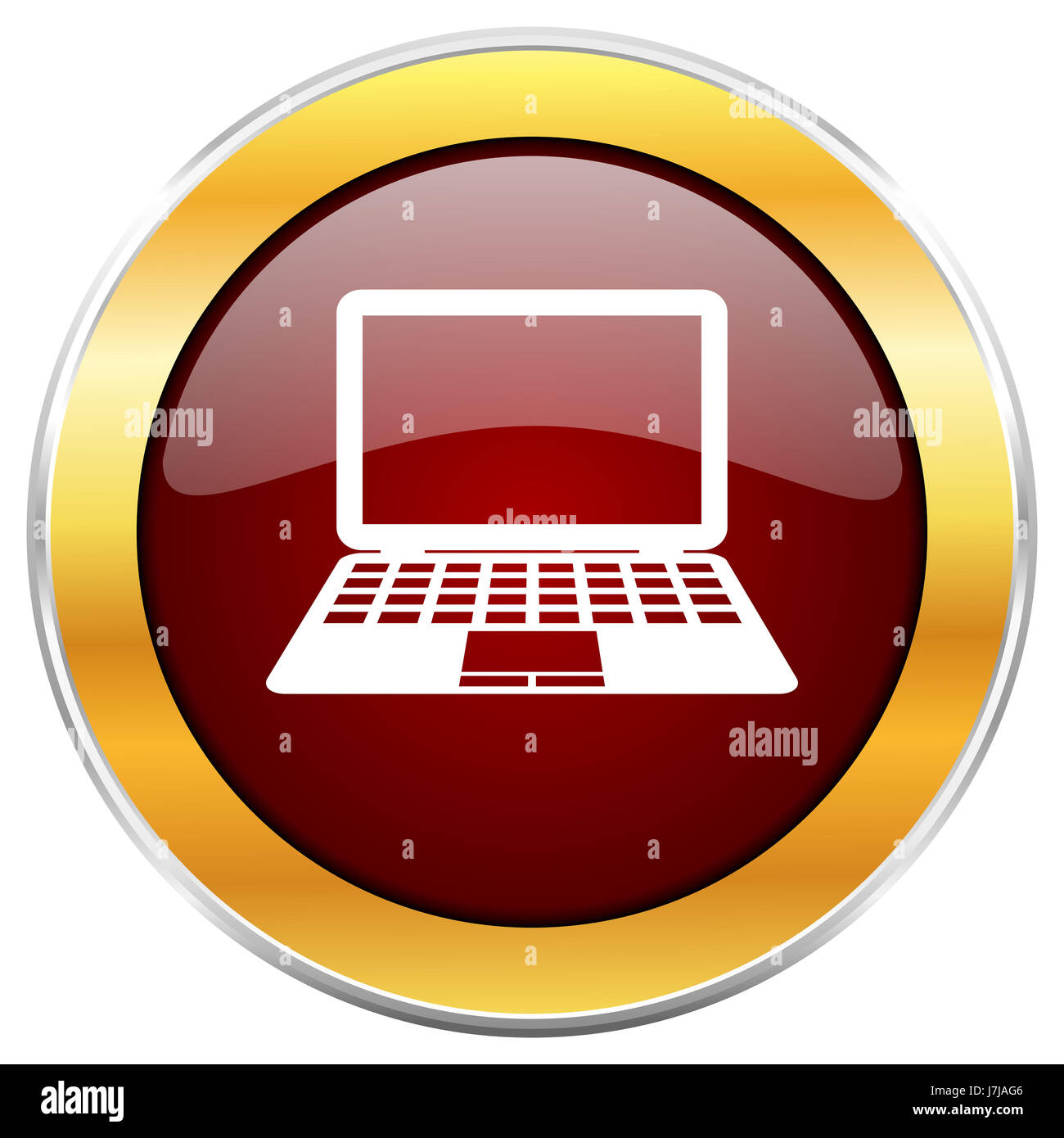 Computer red web icon with golden border isolated on white background ...
