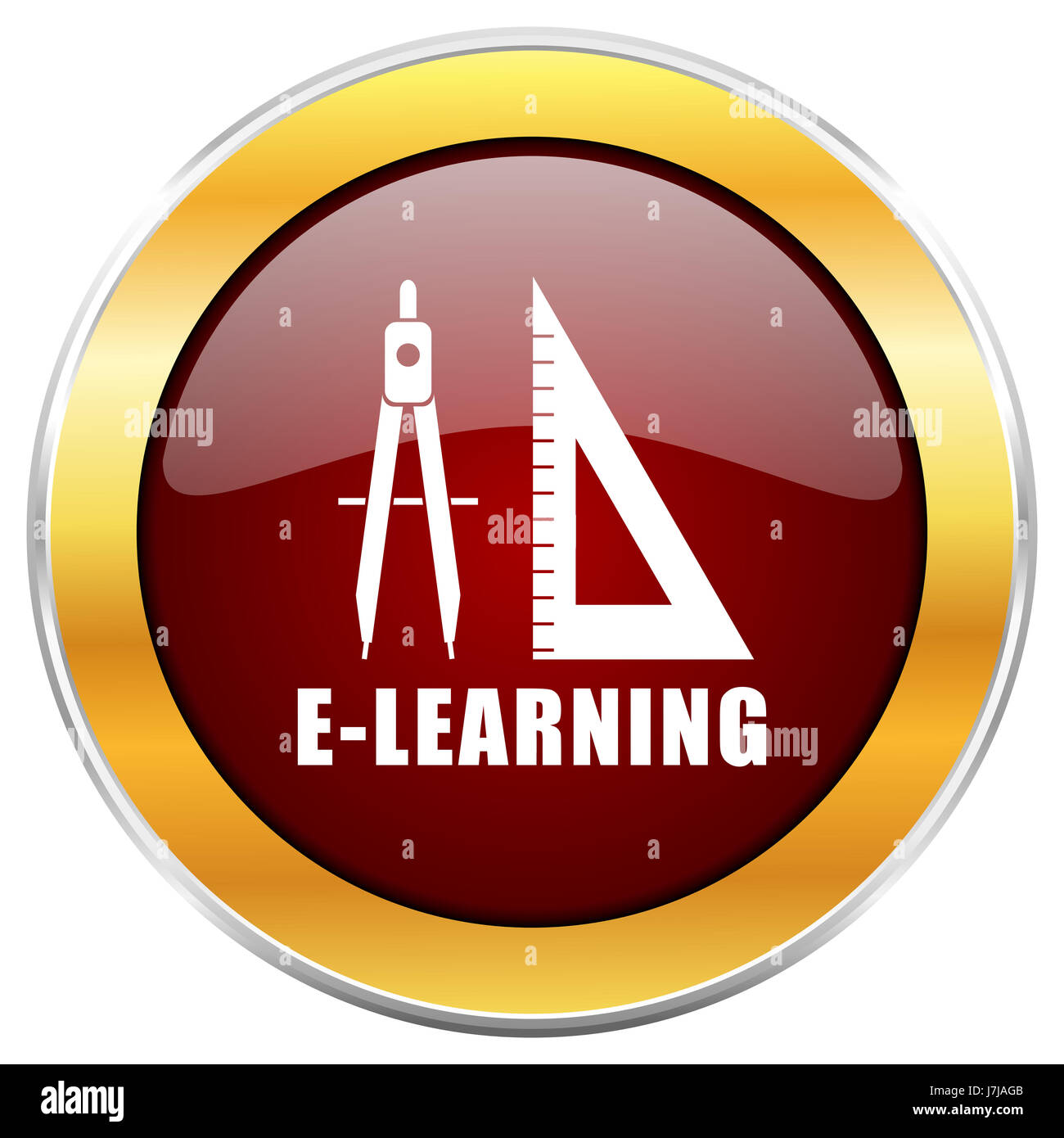 Learning red web icon with golden border isolated on white background ...