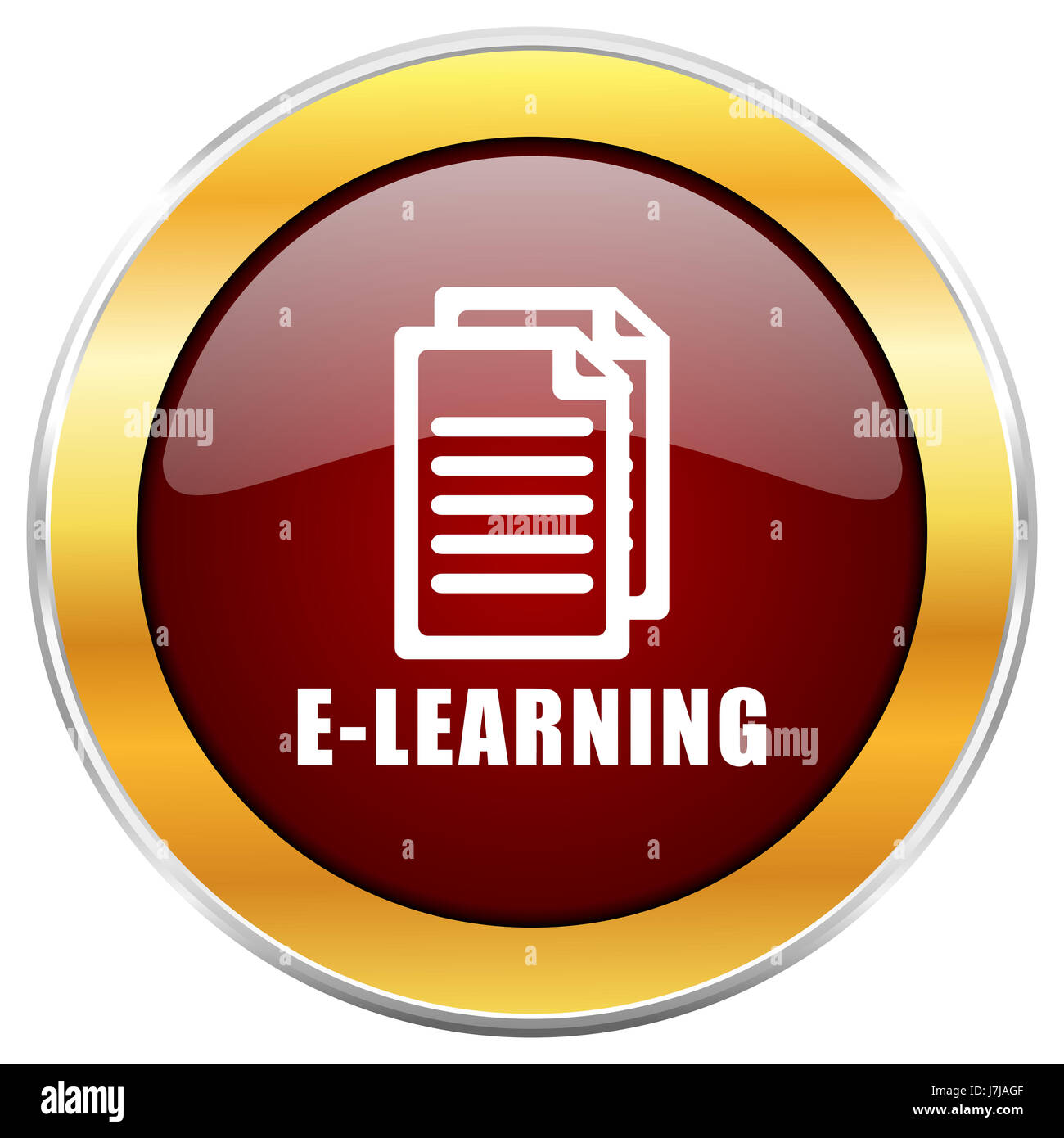 Learning red web icon with golden border isolated on white background ...