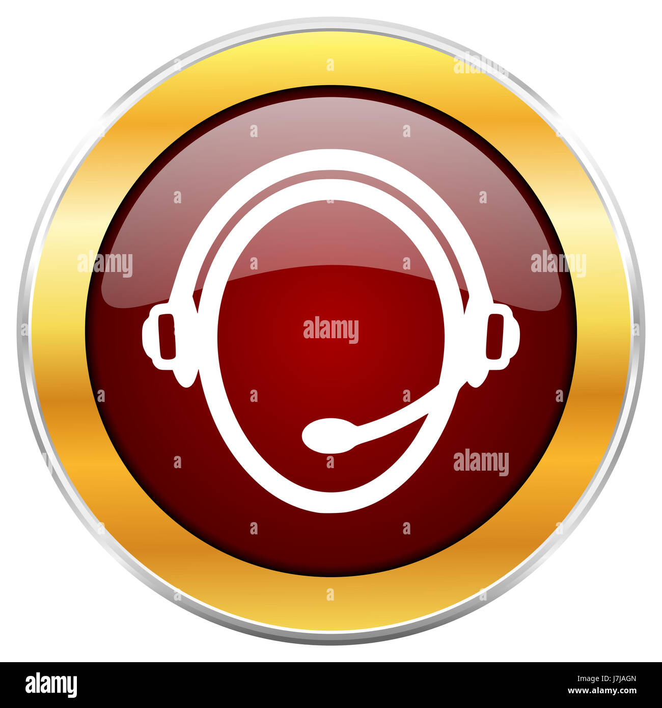 Customer service red web icon with golden border isolated on white ...