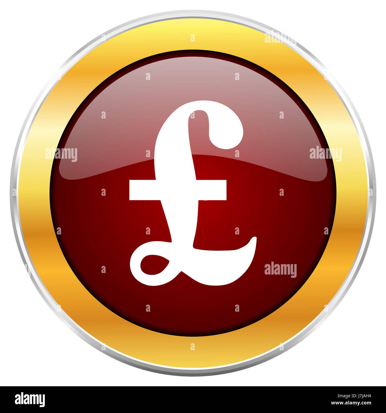 Pound red web icon with golden border isolated on white background ...