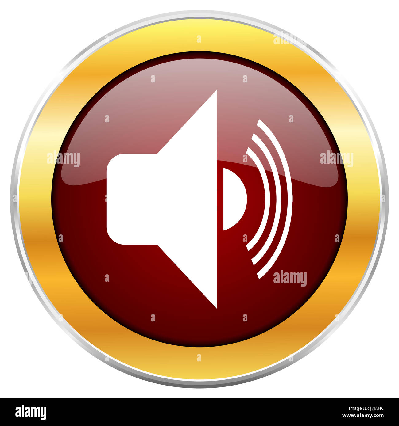 Volume red web icon with golden border isolated on white background ...
