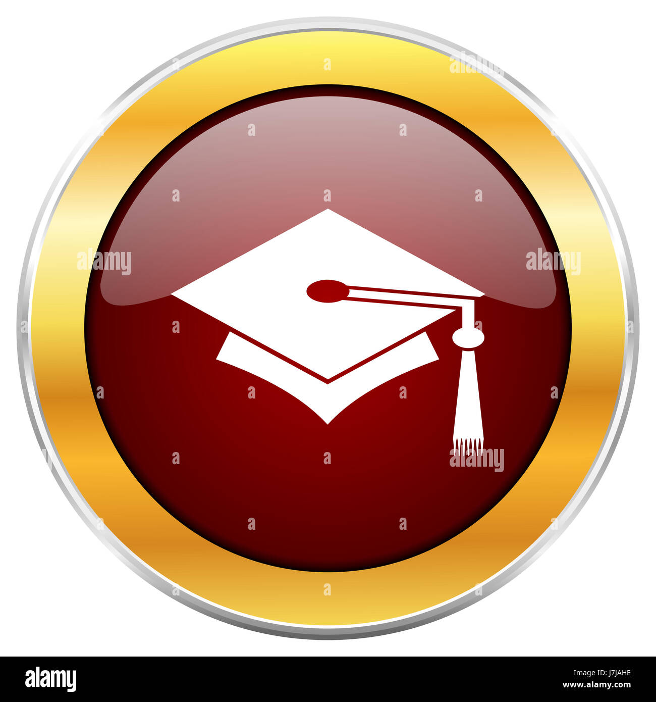 Education red web icon with golden border isolated on white background ...