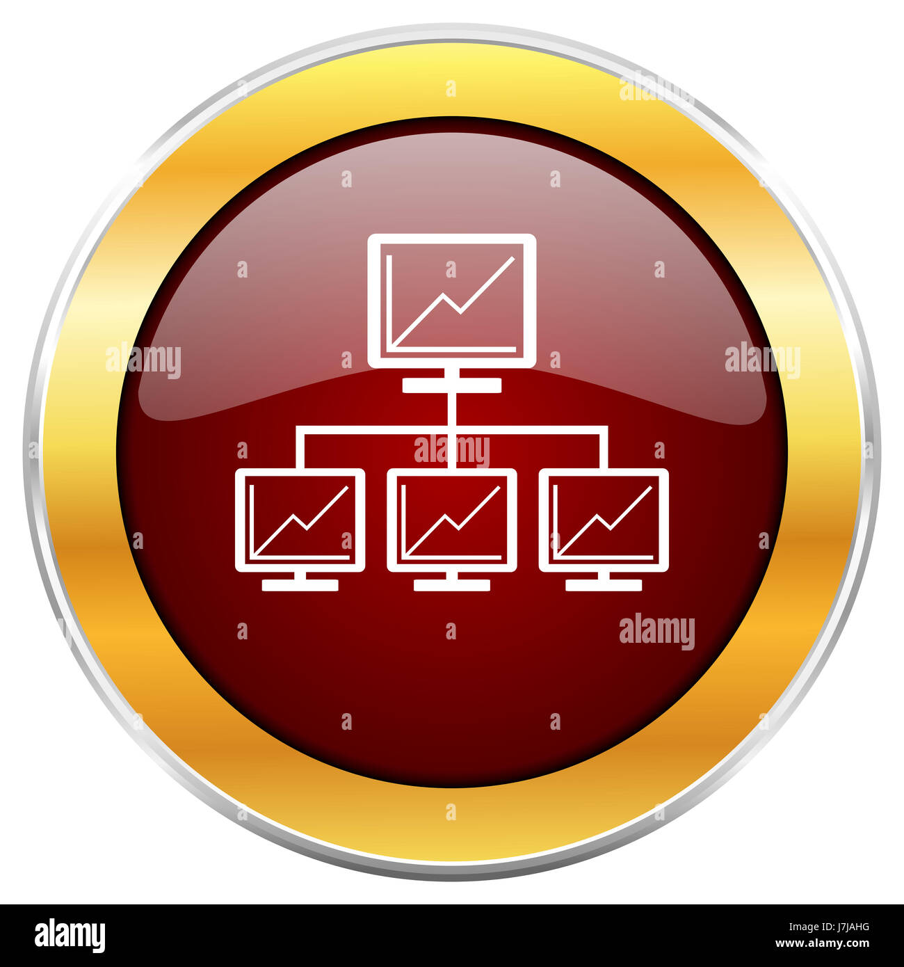 Network red web icon with golden border isolated on white background ...
