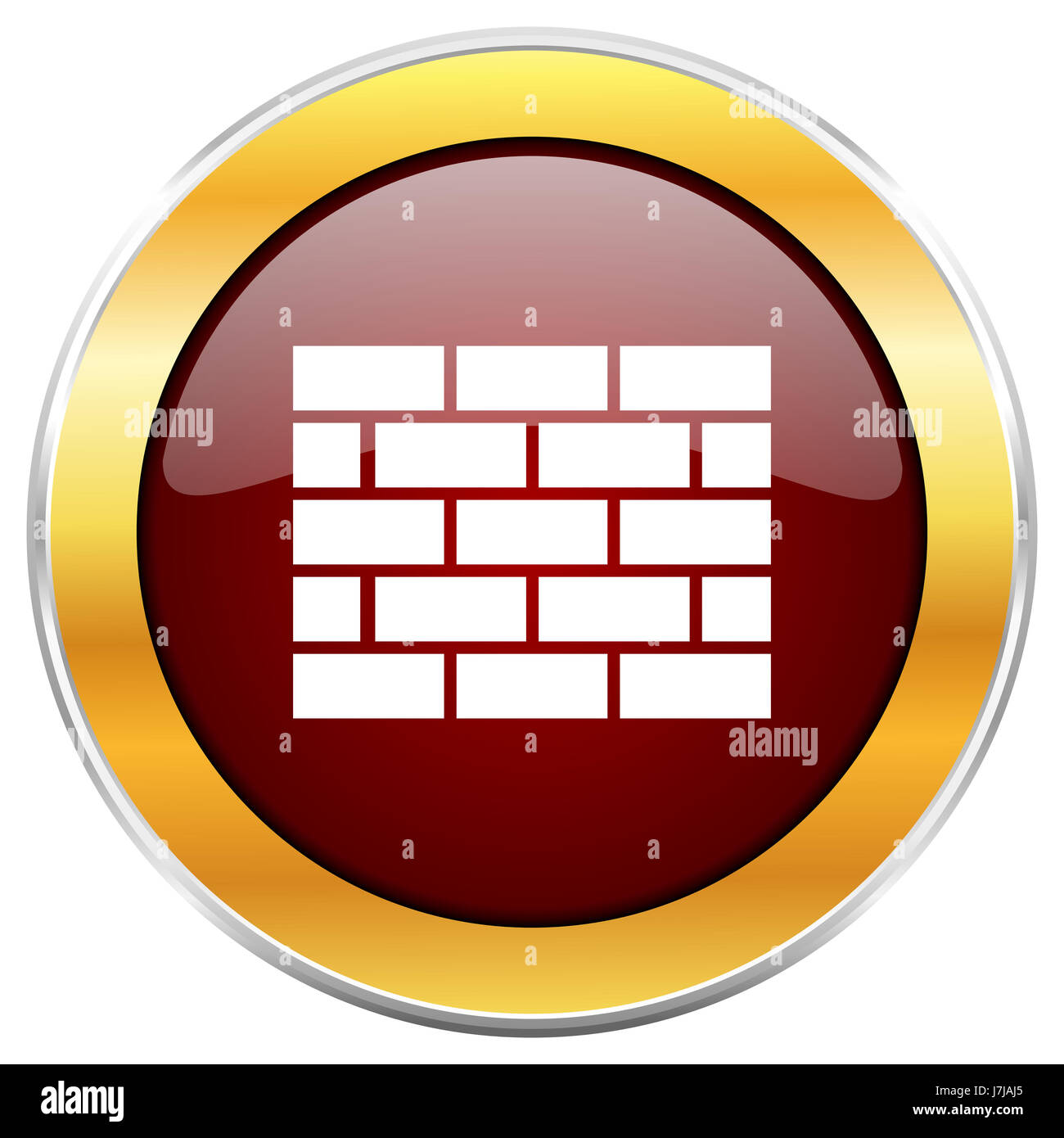 Firewall red web icon with golden border isolated on white background ...