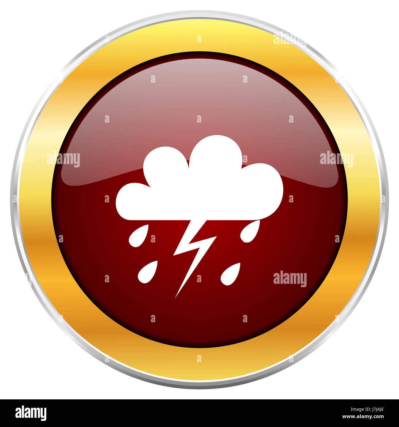 Storm red web icon with golden border isolated on white background ...