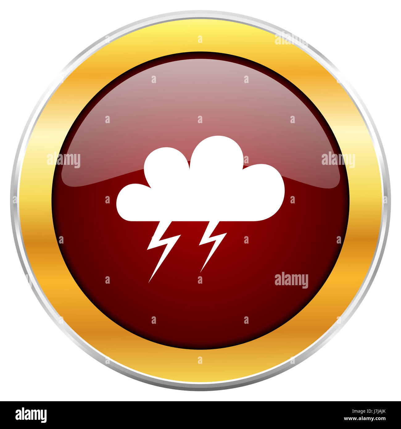 Storm red web icon with golden border isolated on white background ...