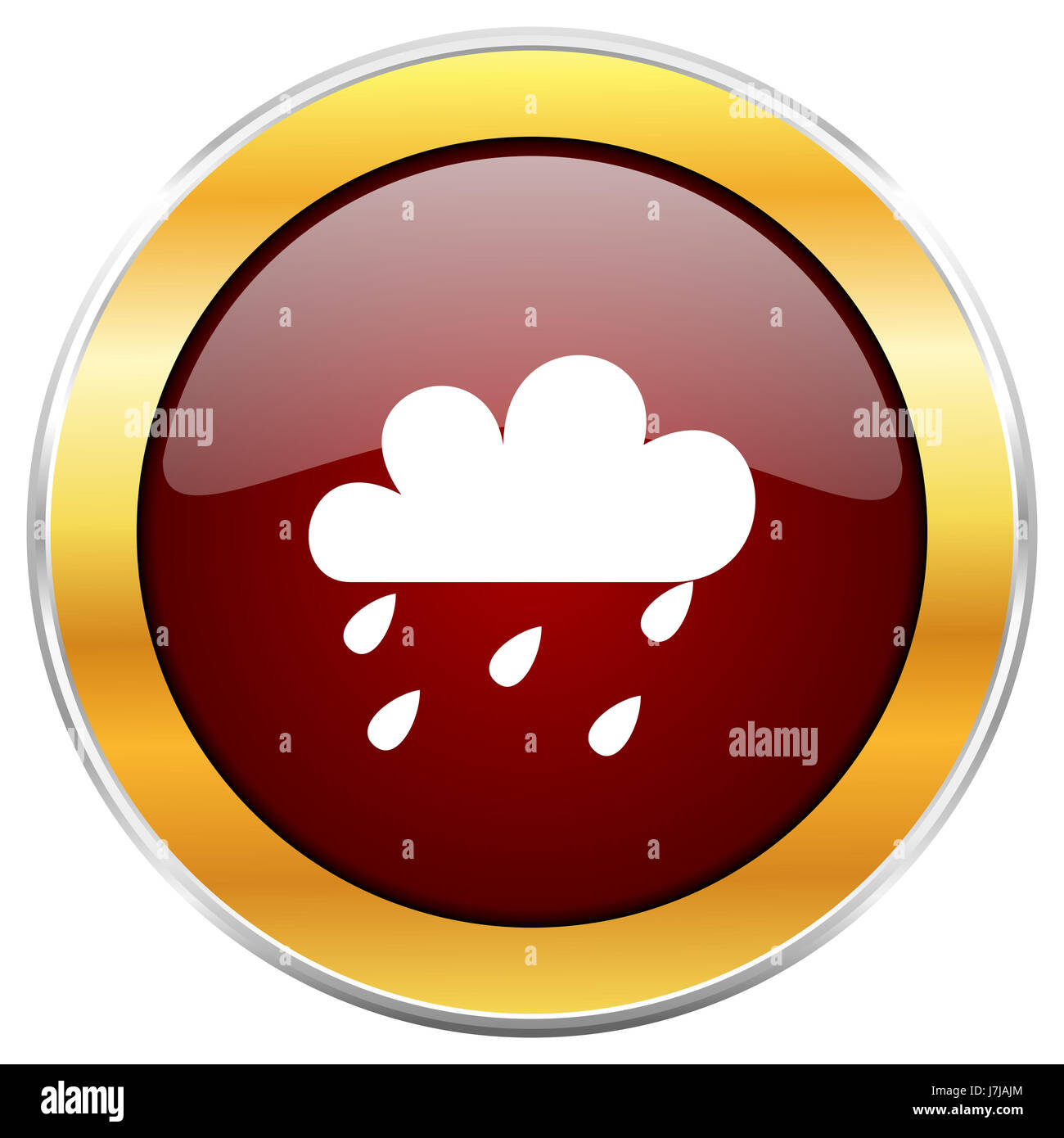 Rain red web icon with golden border isolated on white background ...