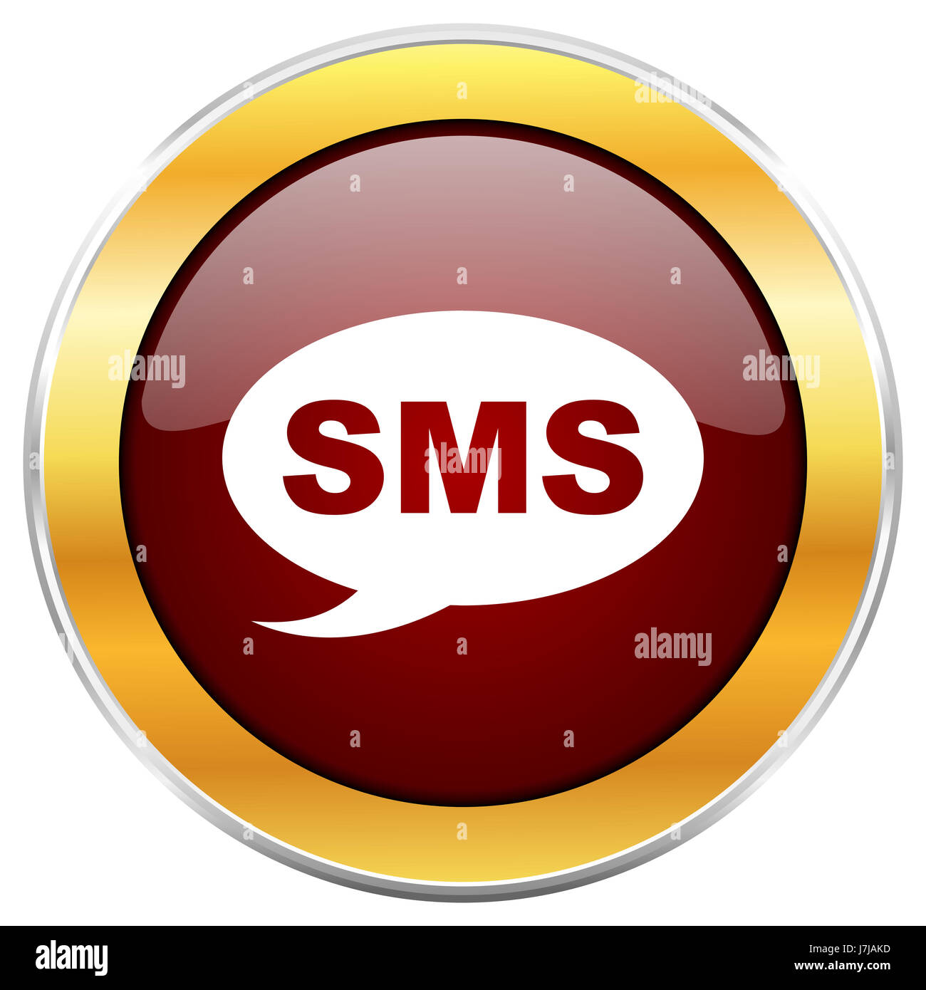 Sms red web icon with golden border isolated on white background. Round ...