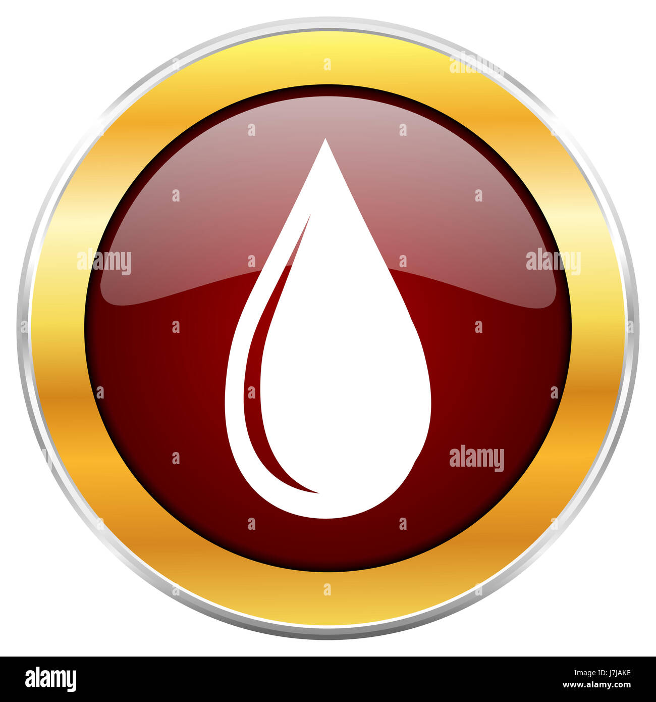 Water drop red web icon with golden border isolated on white background ...