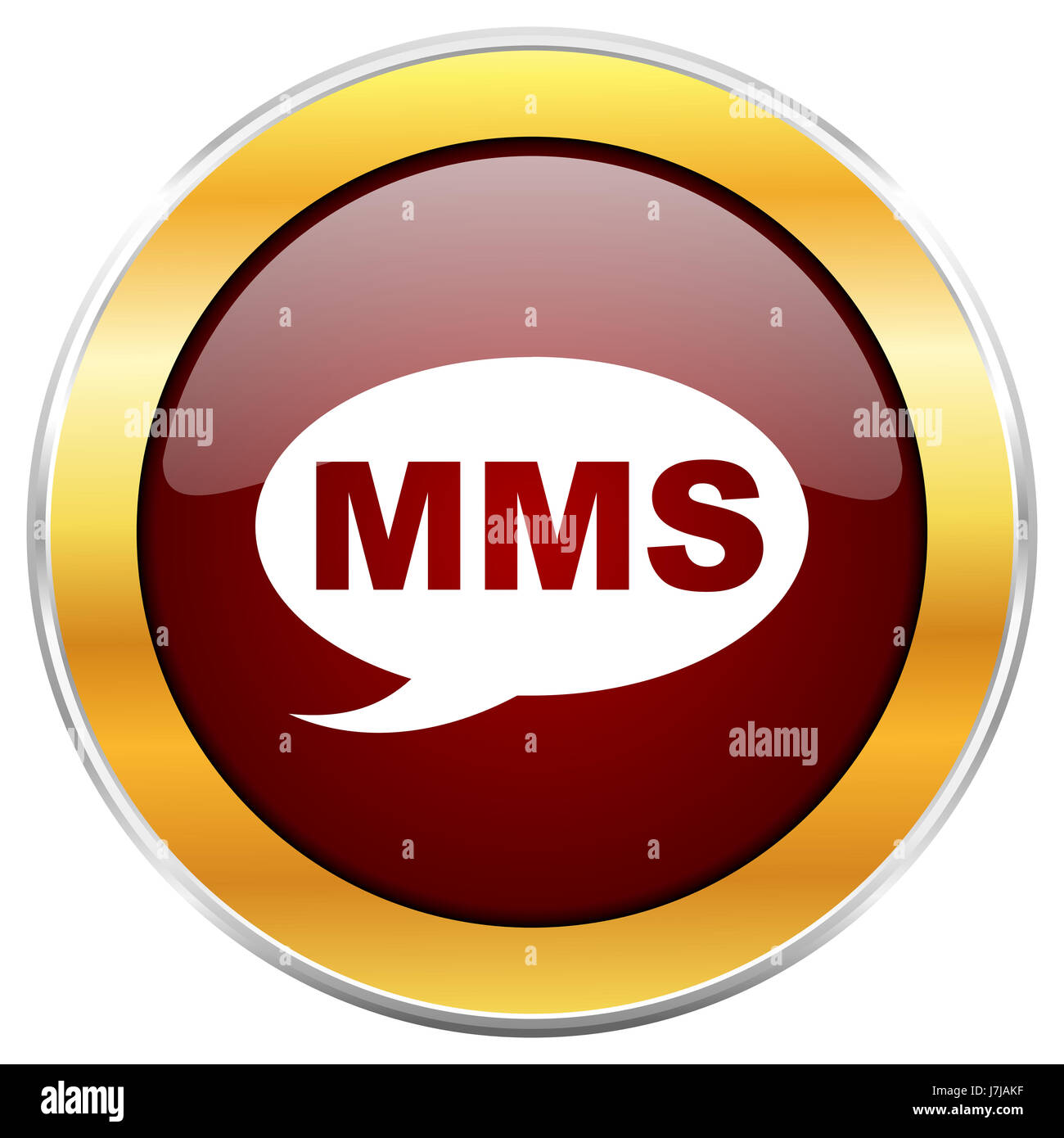 Mms red web icon with golden border isolated on white background. Round ...