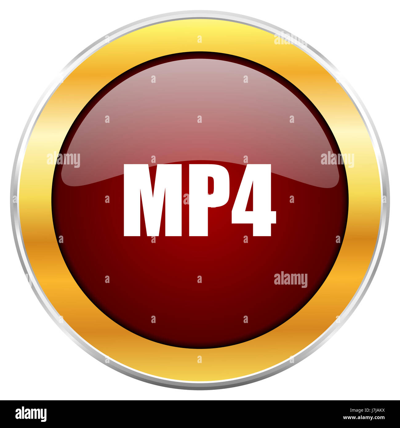 MP4 red web icon with golden border isolated on white background. Round ...