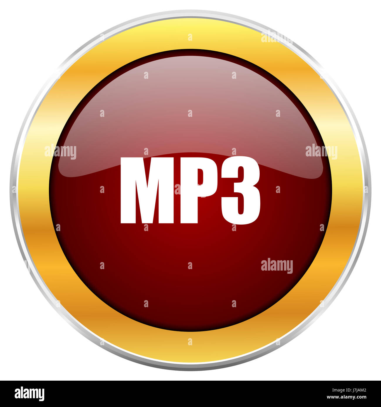 Mp3 red web icon with golden border isolated on white background. Round ...