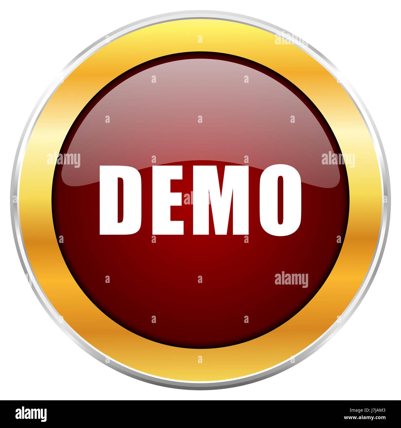 Demo red web icon with golden border isolated on white background ...
