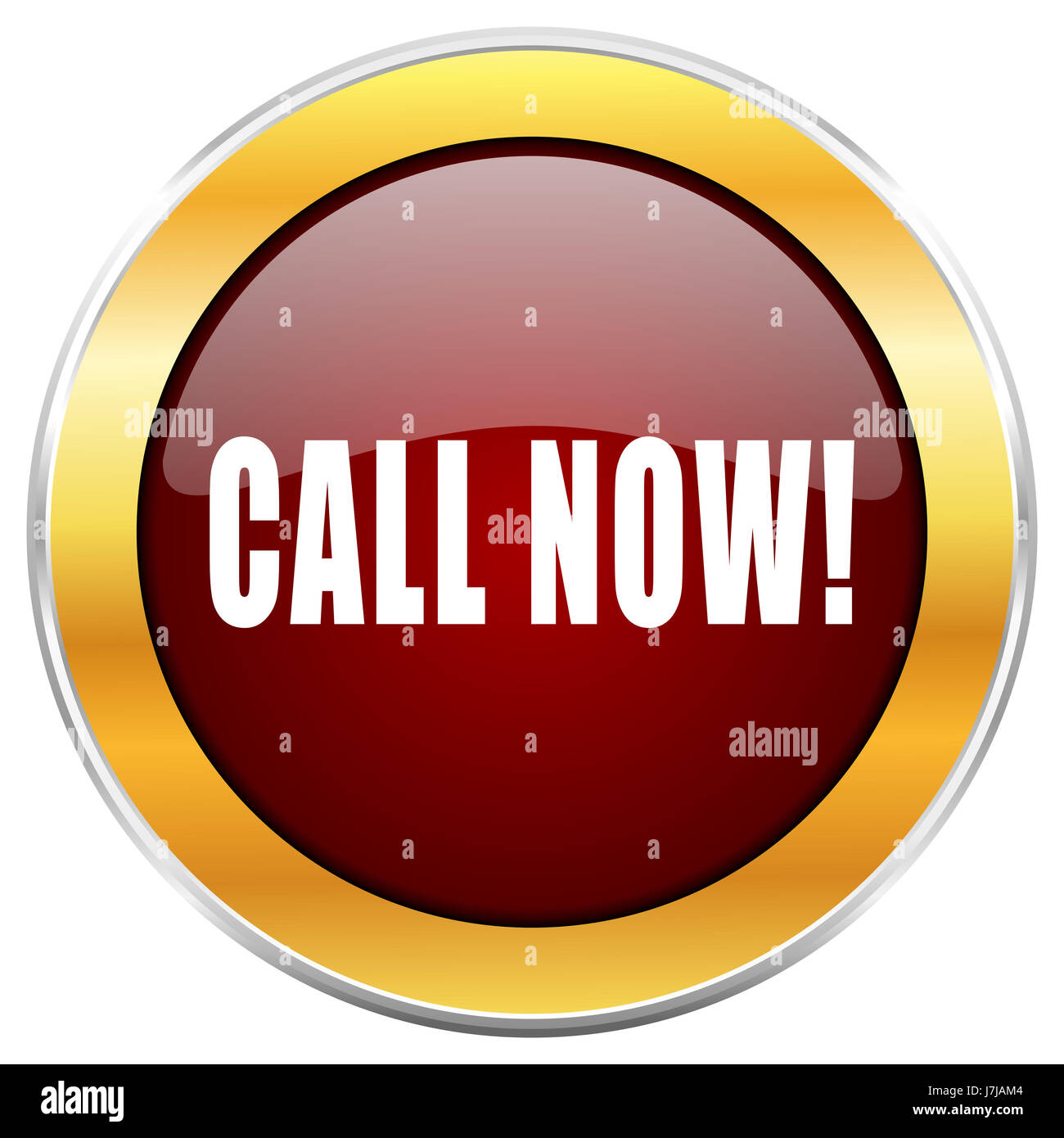Call now red web icon with golden border isolated on white background ...