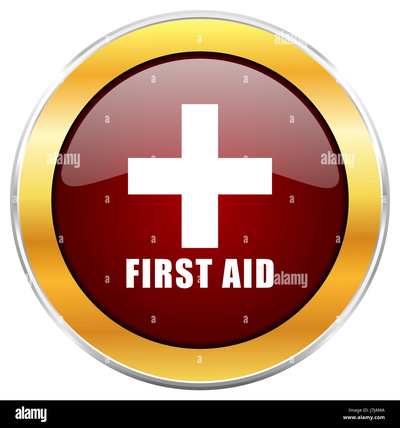First aid red web icon with golden border isolated on white background ...